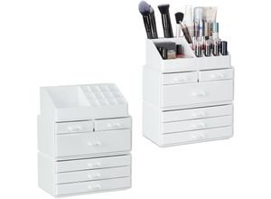 4052025333881 - Relaxdays - 2 x Kosmetikorganizer mit 6 Schubladen 22 Fächer Make Up Organizer große Schmink-Aufbewahrung aus Acryl weiß