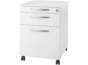 4251898808605 - Select Rollcontainer Login HR-Auszug+Utensilienauszug+Schublade abschließbar Holz B 431 x T 580 x H 595 mm weiß weiß