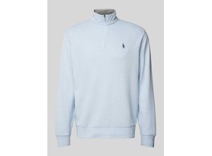 3616858090796 - - Sweatshirt in Hellblau meliert mit Markenlogo und kurzem Reißverschluss