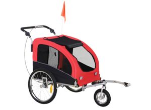 6932185944791 - Hundeanhänger mit beidseitiger Feststellbremse rot schwarz 130 x 90 x 110 cm (LxBxH) Hundefahrradanhänger Hundejogger pet bike trailer