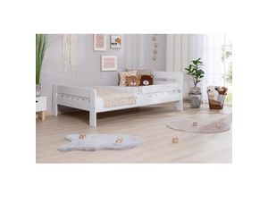 4251105970637 - TiCAA Einzelbett Kinderbett Jugendbett Bennet mit Rausfallschutz & Lattenrost für Schlafzimmer Kinderzimmer Kiefer Massivholz Bettgestell 90 100 120 x 200 cm