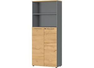 4005949423602 - Aktenschrank Agenda Home 5 OH B 800 x T 400 x H 1970 mm 2 offene Fächer abschließbar Graphit Eiche