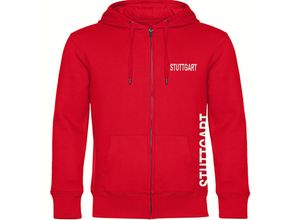 4068859088316 - multifanshop Kapuzen Sweatshirt Jacke - Stuttgart - Brust & Seite - Druck weiß - Sweat