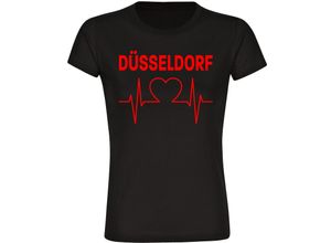 4068859104979 - multifanshop Damen T-Shirt - Düsseldorf - Herzschlag - Druck rot - Frauen