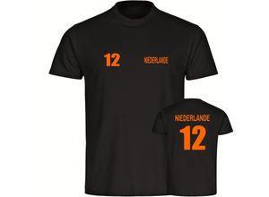 4068859458386 - multifanshop Herren T-Shirt - Niederlande - Trikot Nummer 12 - Druck orange - Männer