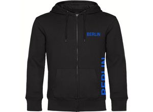 4068859013936 - multifanshop Kapuzen Sweatshirt Jacke - Berlin blau - Brust & Seite - Druck blau - Sweat