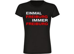 4068859144470 - multifanshop Damen T-Shirt - Freiburg - Einmal Immer - Druck rot - Frauen