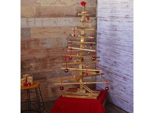 4057651406152 - Deko-Weihnachtsbaum MCW-H77 3D-Christbaum Weihnachtsdekoration Shabby-Look Tannenholz verstellbar 130x82x82cm ~ natur