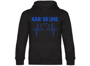 4068859039233 - multifanshop Kapuzen Sweatshirt - Karlsruhe - Herzschlag - Druck blau - Hoodie
