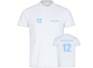 4068859272654 - multifanshop Herren T-Shirt - Argentinien - Trikot Nummer 12 - Druck hellblau - Männer