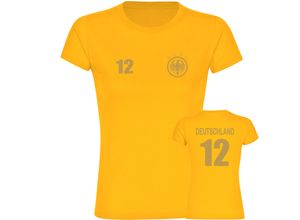 4068859267520 - multifanshop Damen T-Shirt - Deutschland - Adler Retro Trikot 12 Gold - Druck gold metallic - Frauen