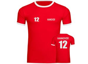 4068859405366 - multifanshop Kontrast T-Shirt - Hannover - Trikot Nummer 12 - Druck weiß - Männer