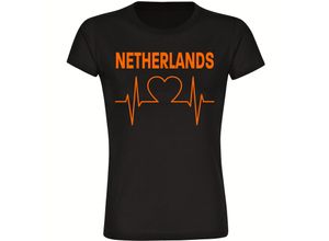 4068859462741 - multifanshop Damen T-Shirt - Netherlands - Herzschlag - Druck orange - Frauen