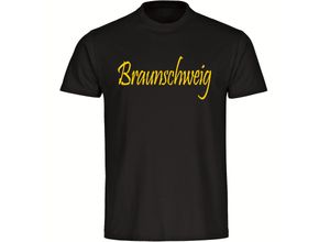 4068859205843 - multifanshop Herren T-Shirt - Braunschweig - Schriftzug - Druck gelb - Männer