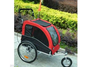 6932185944791 - Hundeanhänger mit beidseitiger Feststellbremse rot schwarz 130 x 90 x 110 cm (LxBxH) Hundefahrradanhänger Hundejogger pet bike trailer