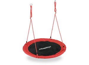 4052025927158 - Nestschaukel Outdoor Schaukel für Kinder & Erwachsene ø 110 cm bis 100 kg rund Garten Tellerschaukel rot - Relaxdays