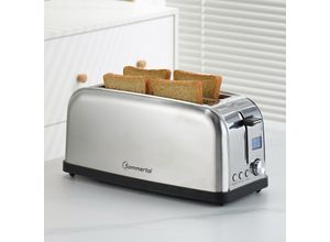 4250263781376 - Sommertal Toaster ST1500 XXL 4 Scheiben mit Brötchenaufsatz Display mit Timer und Restlaufanzeige Langschlitztoaster Restlaufzeit Retro Design Langschlitz Edelstahl 1500W