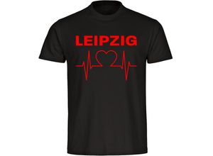 4068859111670 - multifanshop Herren T-Shirt - Leipzig - Herzschlag - Druck rot - Männer