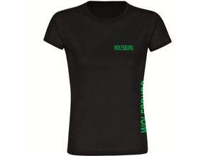 4068859168162 - multifanshop Damen T-Shirt - Wolfsburg - Brust & Seite - Druck grün - Frauen