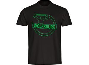 4068859179779 - multifanshop Herren T-Shirt - Wolfsburg - Meine Fankurve - Druck grün - Männer