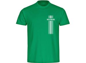 4068859177348 - multifanshop Herren T-Shirt - Wolfsburg - Streifen - Druck weiß - Männer