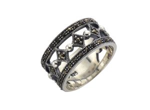 4006046222334 - Fingerring ZEEME 925 - Sterling Silber Markasit Fingerringe Gr 052 (166) Silber 925 (Sterlingsilber) schwarz (schwarz schwarz) Damen Fingerringe