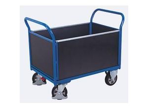 4035694008700 - Vierwandwagen Stahl Siebdruckplatte Enzianblau Dunkelbraun L 995 x B 650 mm herausnehmbare Längswände Vollgummi-Rollen mit EasySTOP 1000 kg