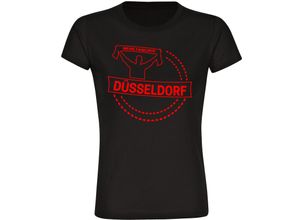 4068859134464 - multifanshop Damen T-Shirt - Düsseldorf - Meine Fankurve - Druck rot - Frauen