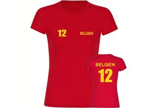 4068859282318 - multifanshop Damen T-Shirt - Belgien - Trikot Nummer 12 - Druck gelb - Frauen