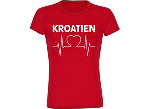 4068859473310 - multifanshop Damen T-Shirt - Kroatien - Herzschlag - Druck weiß - Frauen