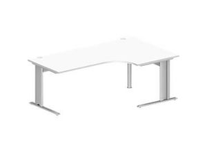 4250510838037 - Pure Winkelschreibtisch PLANOVA BASIC 90° Winkel rechts C-Fuß B 2000 x T 1200 800 x H 717 mm weiß weißalu + Kabelkanal