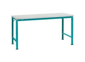 4045916140323 - AU70975021 Arbeits-Grundtisch UNIVERSAL Spezial mit Kunststoffplatte BxTxH = 1750x1000x722-1022 mm Wasserblau