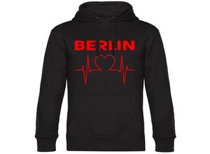 4068859104351 - multifanshop Kapuzen Sweatshirt - Berlin rot - Herzschlag - Druck rot - Hoodie