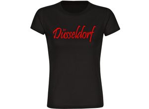 4068859157739 - multifanshop Damen T-Shirt - Düsseldorf - Schriftzug - Druck rot - Frauen