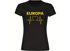 4068859303587 - multifanshop Damen T-Shirt - Europa - Herzschlag - Druck gelb - Frauen