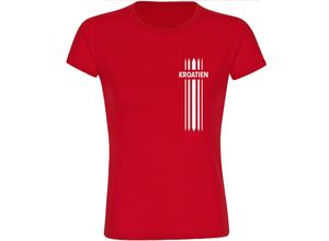 4068859469931 - multifanshop Damen T-Shirt - Kroatien - Streifen - Druck weiß - Frauen