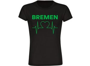 4068859171896 - multifanshop Damen T-Shirt - Bremen - Herzschlag - Druck grün - Frauen