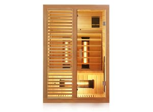 4251575100060 - Dewello® Infrarotkabine Infrarotsauna Hamlin inkl Vollspektrumstrahler für 2 Personen - LED-Farblicht - Wärmekabine mit Radio Bluetooth 130 cm x