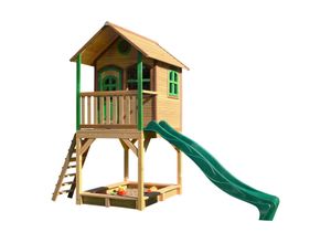 8717973930655 - - Spielhaus Sarah mit Sandkasten & grüner Rutsche Stelzenhaus in Braun & Grün aus fsc Holz für Kinder Spielturm mit Wellenrutsche für den Garten