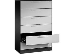 4064615614638 - Karteikartenschrank 3-bahnig fÃ¼r A5 quer 6 SchÃ¼be mit Vollauszug & BÃ¼gelgriffen Zentralverschluss B 800 x T 435 x H 1298 mm schwarzgrau alusilber