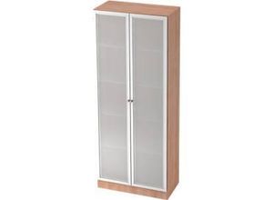 4032062026427 - Aktenschrank mit Glastüren ULM 5 OH B 800 x T 420 x H 2004 mm Nussbaum-Dekor