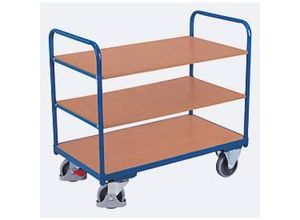 4035694009103 - Etagenwagen Stahl MDF-Platte Enzianblau Buche-Dekor 3 Etagen 1000 x 700 mm EasySTOP bis 250 kg