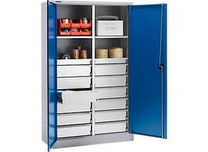 4051273644015 - Select Materialschrank MS 2512 mit 14 Schubladen B 1200 x T 500 x H 1935 mm Feinblech weißaluminium enzianblau