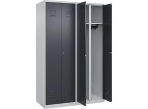 4067521330920 - Schwarz-Weiß-Spind Classic PLUS 2 Abteile lichtgrau   grau HxB 1850 x 1200 mm mit Bodengleitern Zylinderschloss C+P