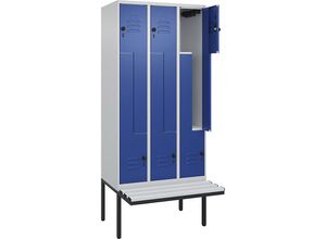 4067521115503 - Z-Spind Classic PLUS Sitzbank 3 Abteile lichtgrau   enzianblau B 900 mm Sicherheits-Drehriegel auskragend Kunststoff C+P