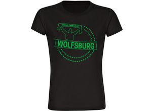 4068859179915 - multifanshop Damen T-Shirt - Wolfsburg - Meine Fankurve - Druck grün - Frauen