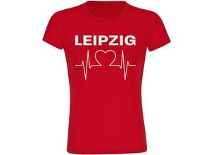 4068859111885 - multifanshop Damen T-Shirt - Leipzig - Herzschlag - Druck weiß - Frauen