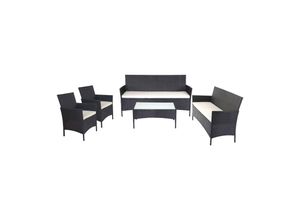 4057651292694 - 3-2-1-1 Poly-Rattan Garten-Garnitur Hamar Lounge-Set Sitzgruppe Sofa ~ anthrazit Kissen creme