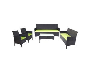 4057651292731 - 3-2-1-1 Poly-Rattan Garten-Garnitur Hamar Lounge-Set Sitzgruppe Sofa ~ anthrazit Kissen grün