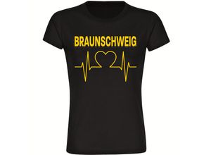 4068859200343 - multifanshop Damen T-Shirt - Braunschweig - Herzschlag - Druck gelb - Frauen